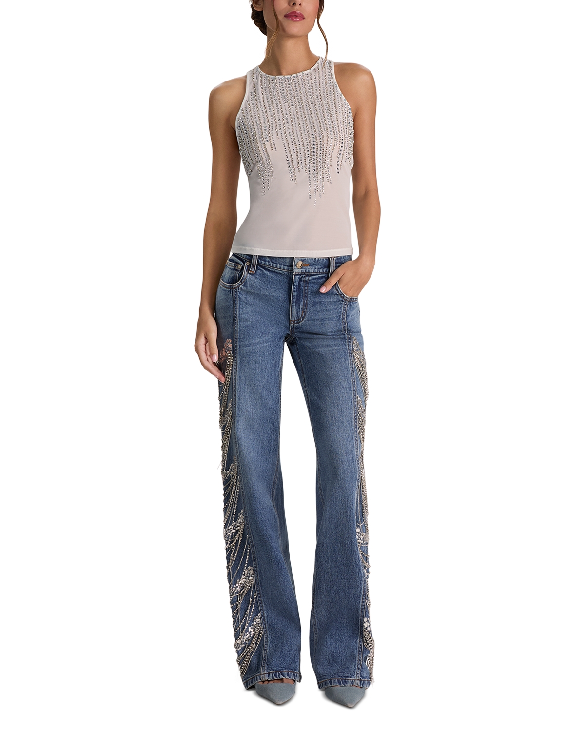 ALICE + OLIVIA Roxie Low Rise Embellished Jeans